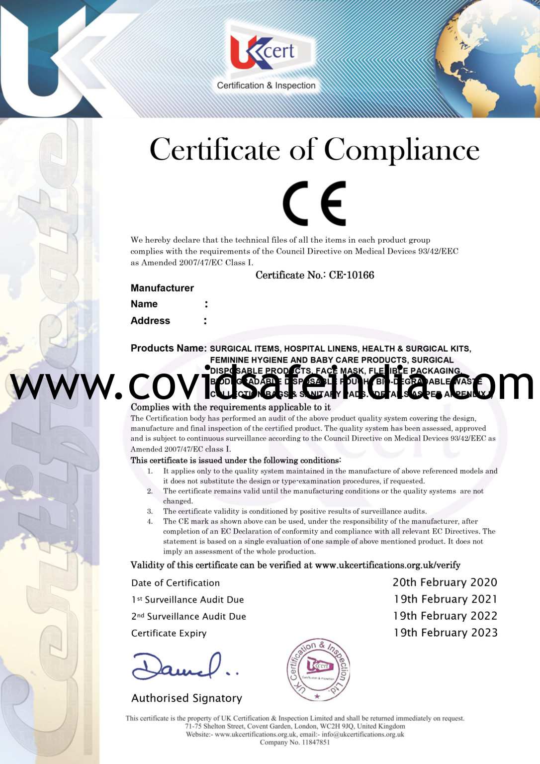 Certified by World Health Organisation